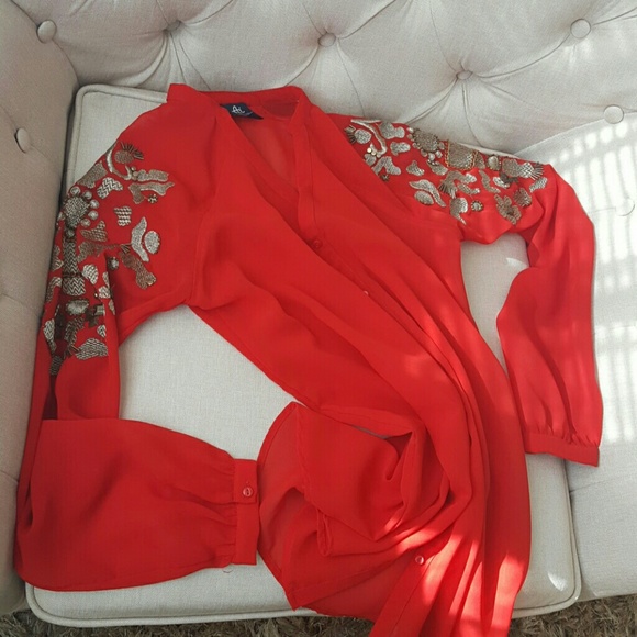 Authentic Icon | Tops | Authentic Icon Sheer Red Beaded Blouse | Poshmark